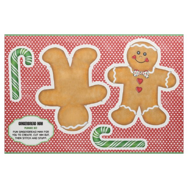 Gingerbread Woman Cut and Sew Plushie Kit Fabric | Zazzle