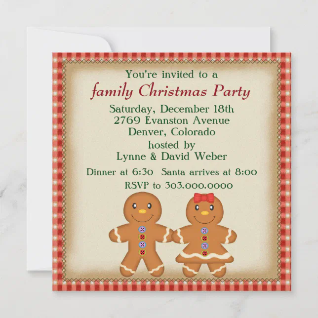 Gingerbread Man Family Christmas Party Invitation | Zazzle