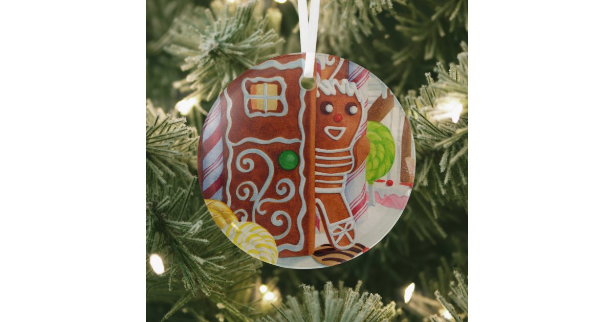 GINGERBREAD MAN Glass Circle Ornament | Zazzle
