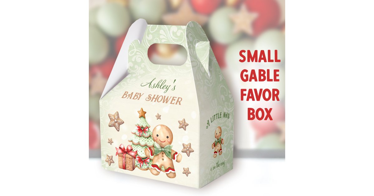 Gingerbread Man Green Christmas Baby Shower Gable Favor Boxes | Zazzle