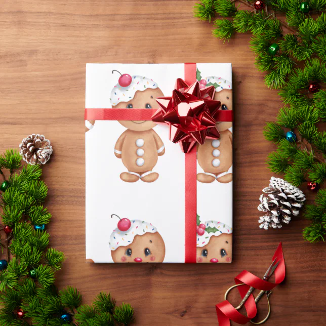 Gingerbread Man Holiday Festive Christmas Seasonal Wrapping Paper | Zazzle