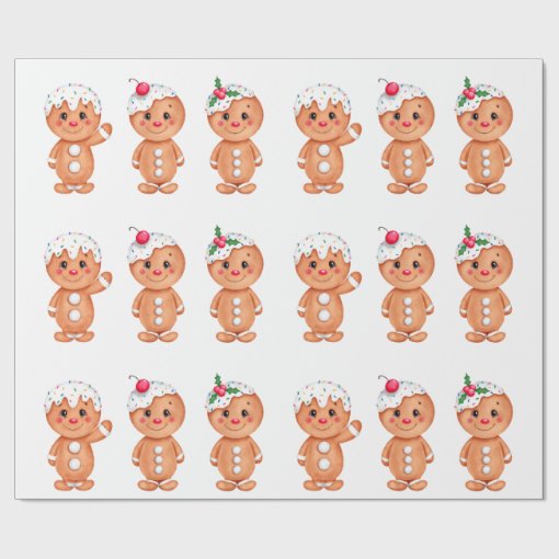 Gingerbread Man Holiday Festive Christmas Seasonal Wrapping Paper | Zazzle