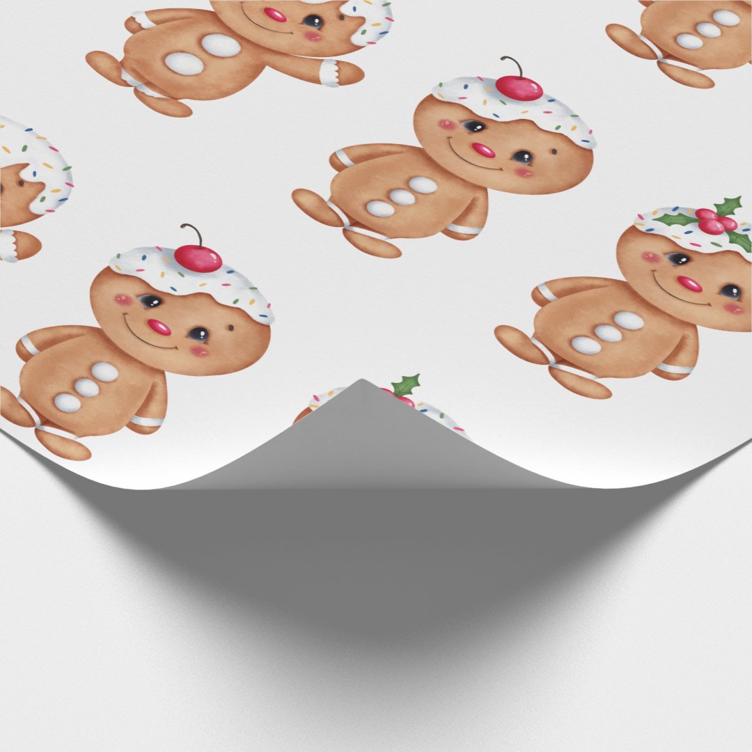 Gingerbread Man Holiday Festive Christmas Seasonal Wrapping Paper | Zazzle