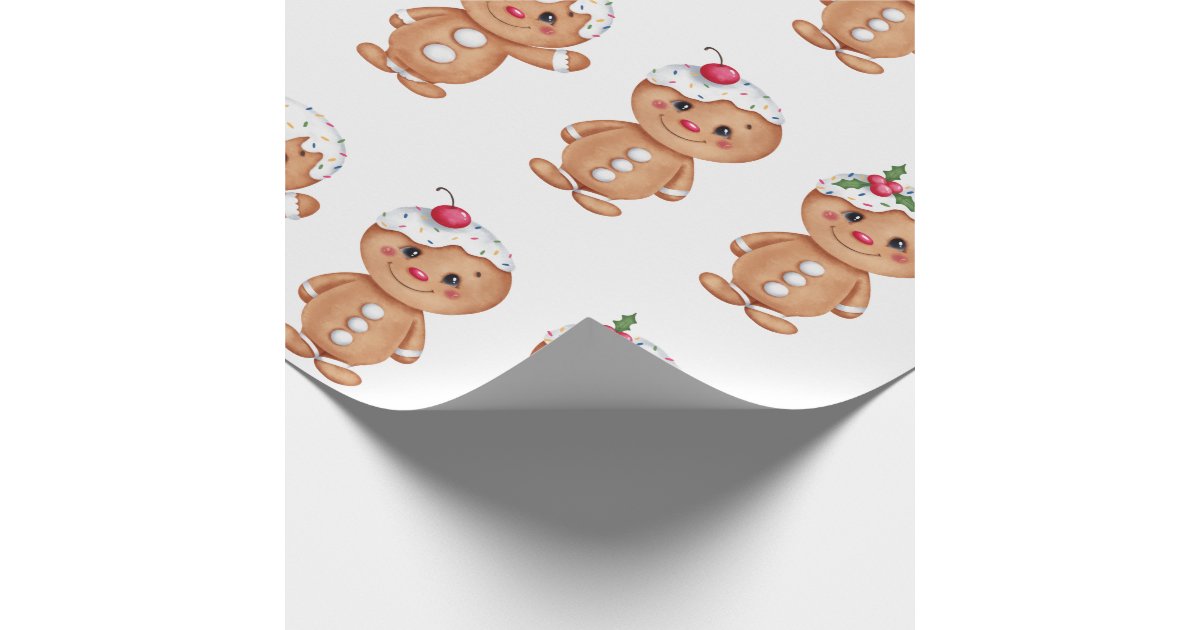 Gingerbread Man Holiday Festive Christmas Seasonal Wrapping Paper | Zazzle