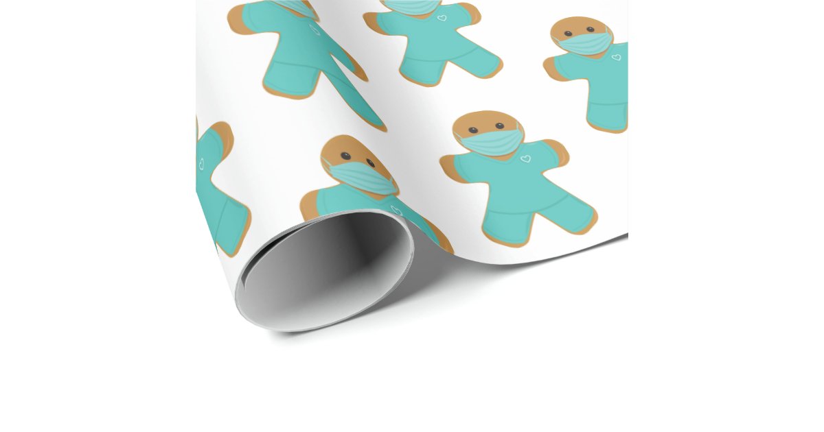 Gingerbread Man Nurse Doctor Scrubs Wrapping Paper | Zazzle