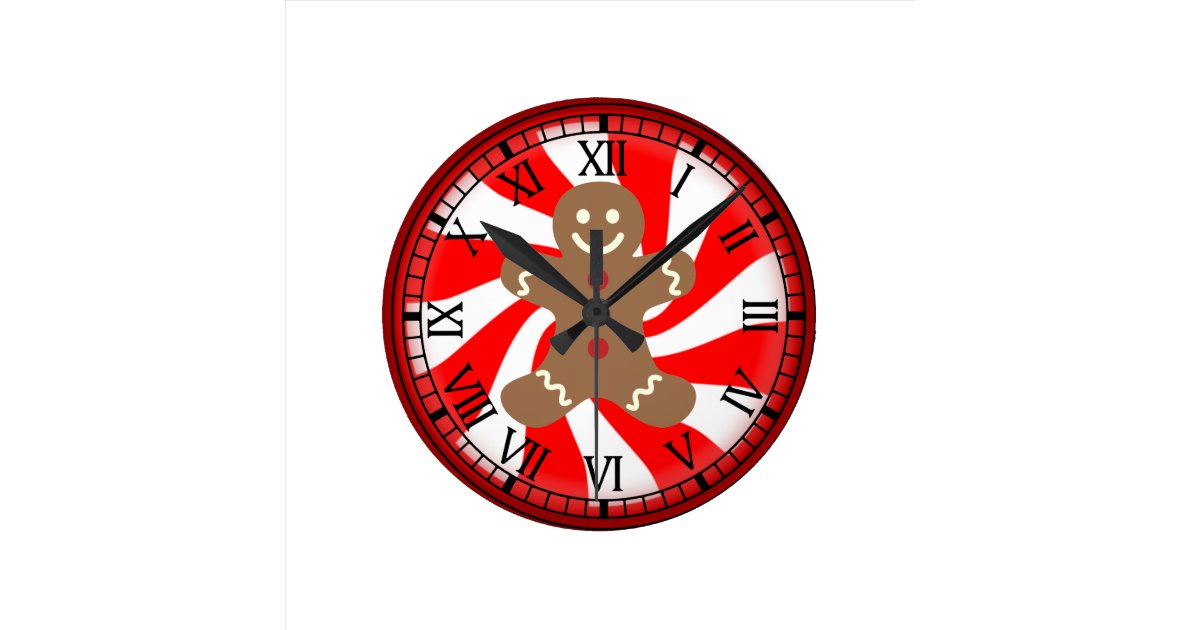Gingerbread Man Peppermint Candy Christmas Clock | Zazzle.com