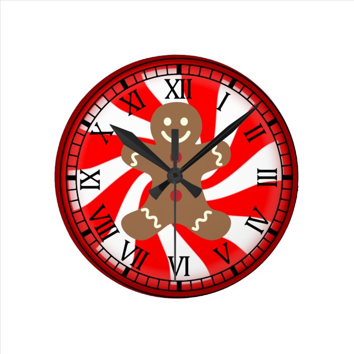 Gingerbread Man Peppermint Candy Christmas Clock | Zazzle.com