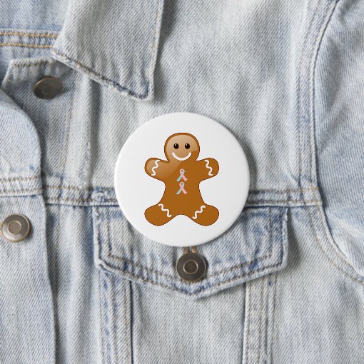 Gingerbread Man Pink &Light Blue Awareness Ribbons Button | Zazzle