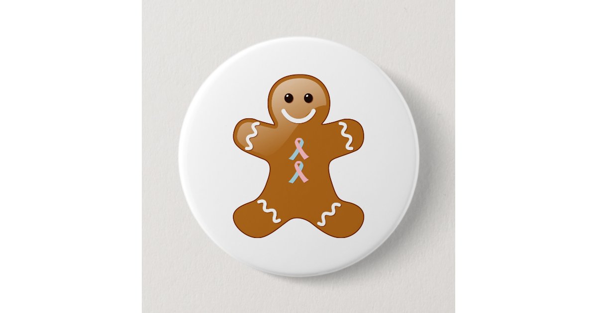 Gingerbread Man Pink &Light Blue Awareness Ribbons Button | Zazzle