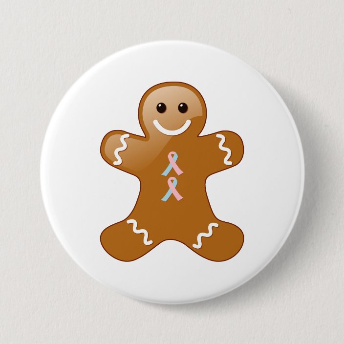 Gingerbread Man Pink &Light Blue Awareness Ribbons Button | Zazzle.com