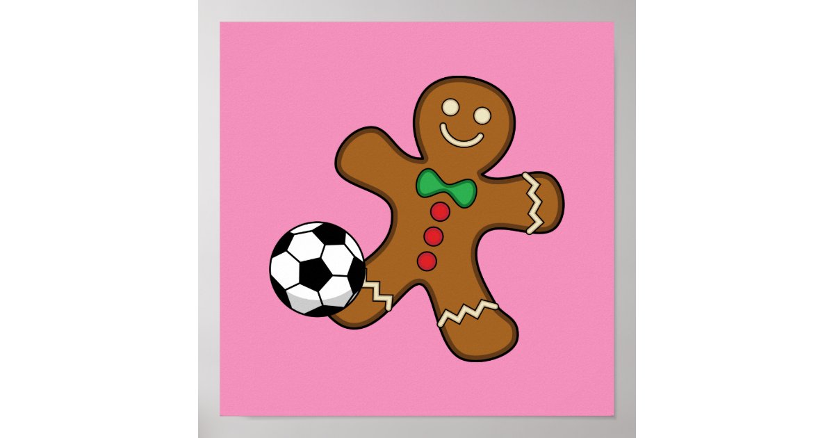 Gingerbread Man Playing Soccer Poster | Zazzle