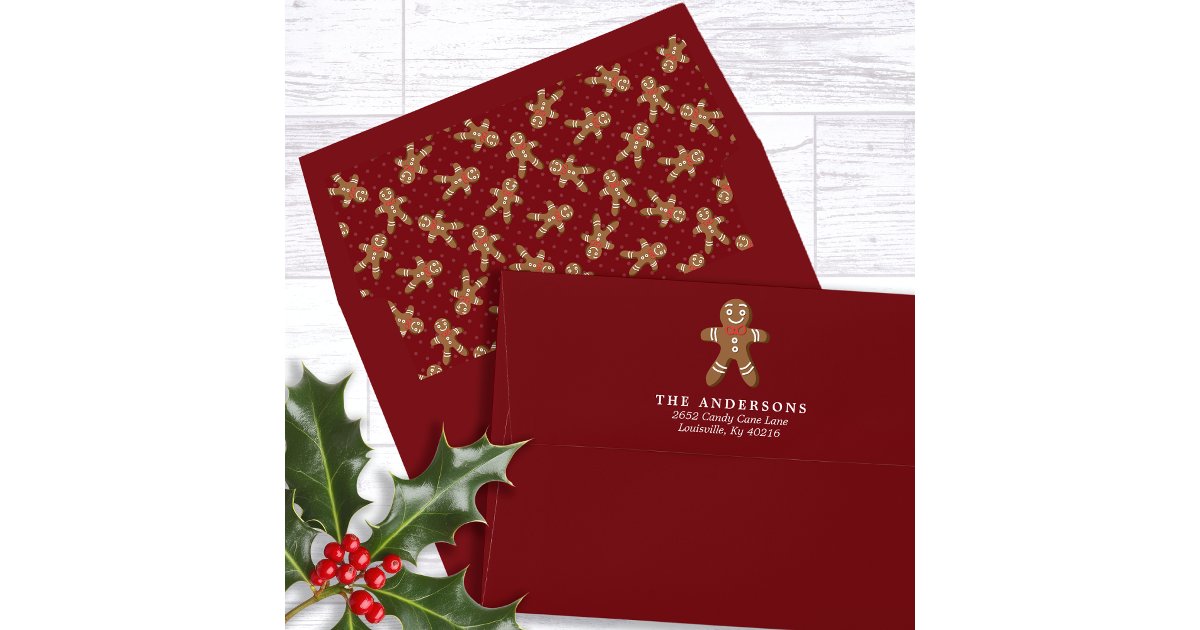 Gingerbread Man Red Return Address Christmas Envelope | Zazzle
