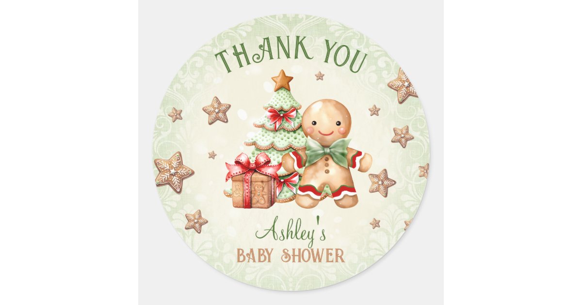 Gingerbread Man Traditional Christmas Baby Shower Classic Round Sticker ...