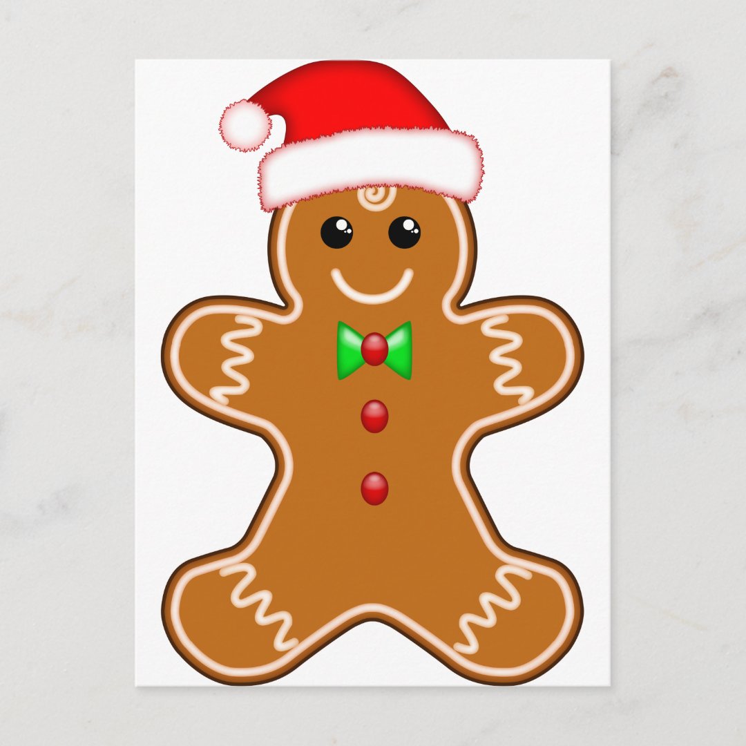 Gingerbread man with hat postcard | Zazzle