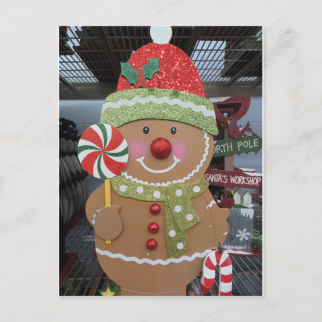 Gingerbread Man With Lollipop Postcard | Zazzle