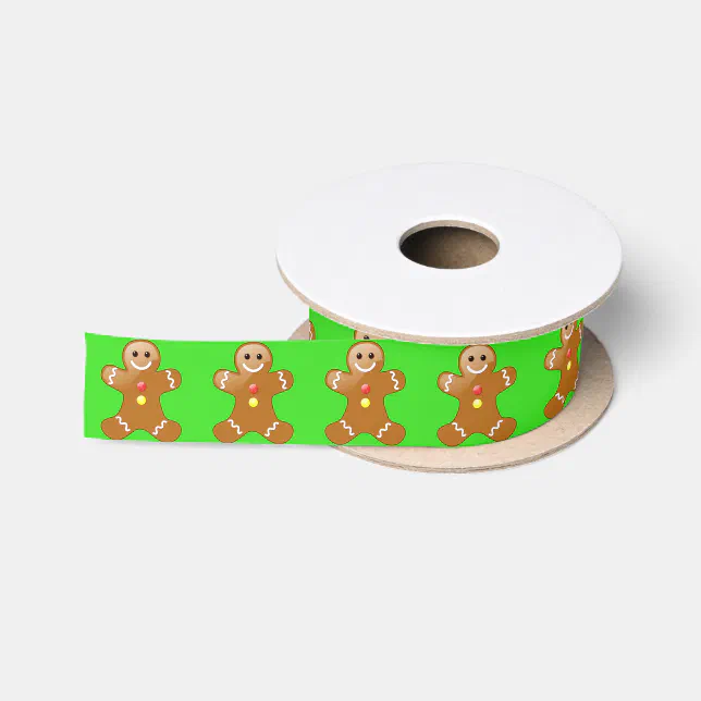 Gingerbread Man with Red and Yellow Buttons Satin Ribbon | Zazzle