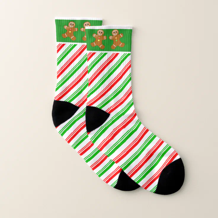 Gingerbread Men and Candy Cane Stripes Socks | Zazzle