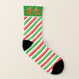 Gingerbread Men and Candy Cane Stripes Socks | Zazzle