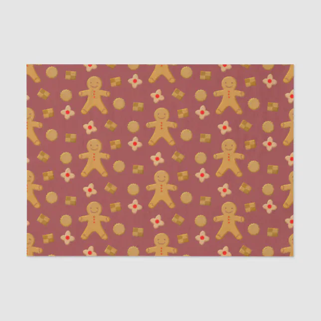 Gingerbread Men and Cookies Burgundy Pattern Tissue Paper | Zazzle