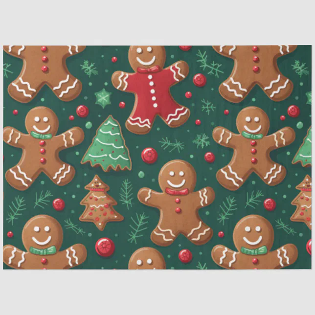 Gingerbread Men & Christmas Tree Cookie Christmas Tissue Paper | Zazzle