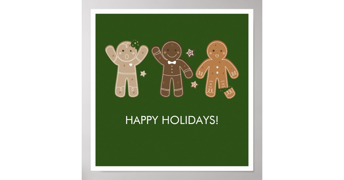 Gingerbread Men Holiday Poster Print | Zazzle