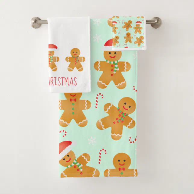 Gingerbread Men Pattern Bath Towel Set | Zazzle