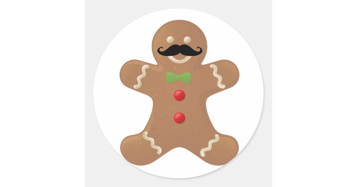 Gingerbread Mustache Man Classic Round Sticker | Zazzle