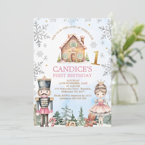 Gingerbread Nutcracker Land of Sweets 1st Birthday Invitation | Zazzle