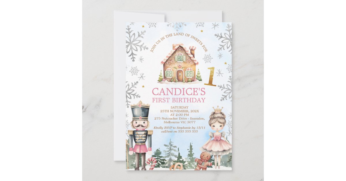 Gingerbread Nutcracker Land of Sweets 1st Birthday Invitation | Zazzle