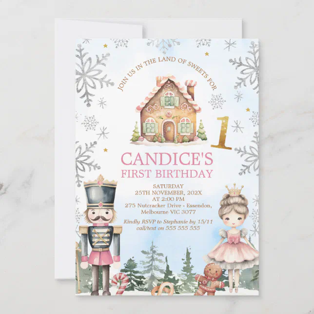 Gingerbread Nutcracker Land of Sweets 1st Birthday Invitation | Zazzle