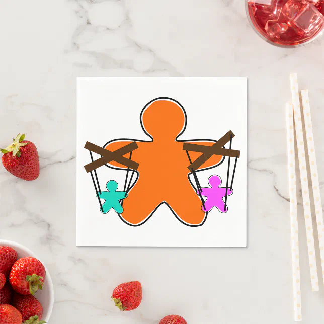 Gingerbread Puppet Master Controlling Characters Napkins | Zazzle