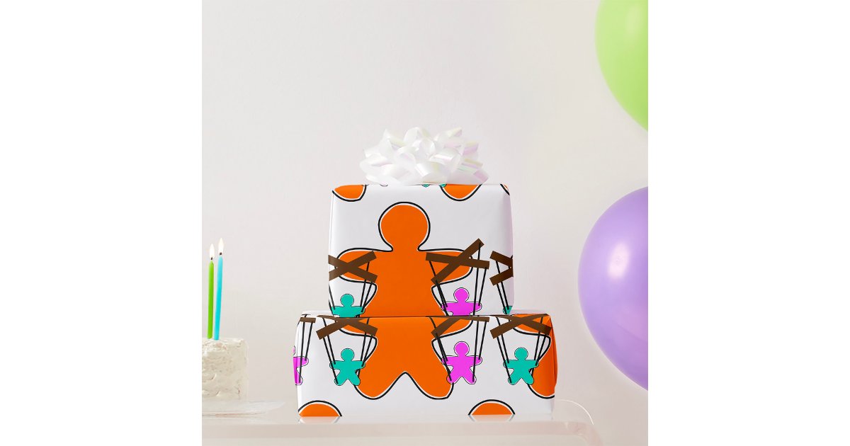 Gingerbread Puppet Master Controlling Characters Wrapping Paper | Zazzle