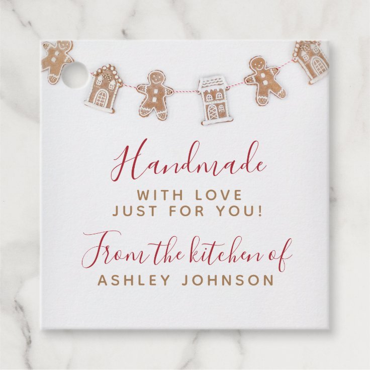 Gingerbread Red Handmade With Love Favor Tags | Zazzle