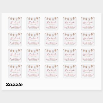 GINGERBREAD Red Handmade With Love Square Sticker | Zazzle