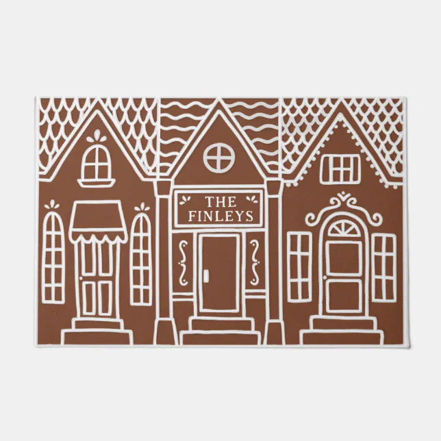 Gingerbread Row houses custom holiday design Doormat | Zazzle