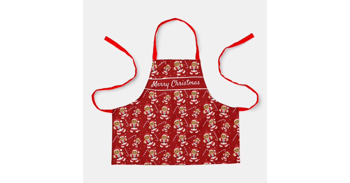 Gingerbread Santa Candy Cane Christmas Red Pattern Apron | Zazzle