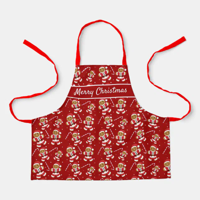 Gingerbread Santa Candy Cane Christmas Red Pattern Apron | Zazzle