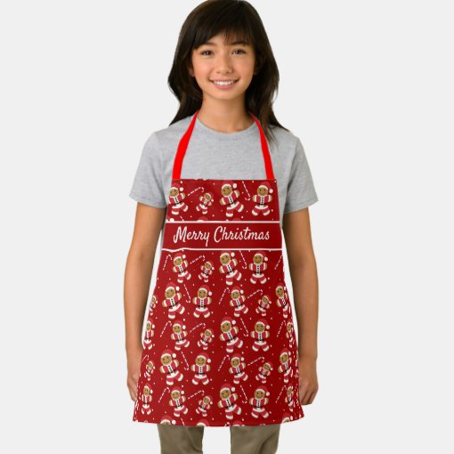 Gingerbread Santa Candy Cane Christmas Red Pattern Apron | Zazzle