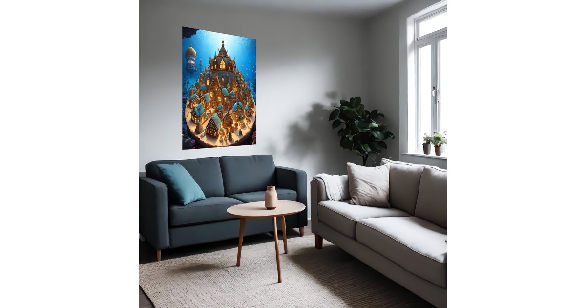 Gingerbread village under the sea | AI Art Poster | Zazzle