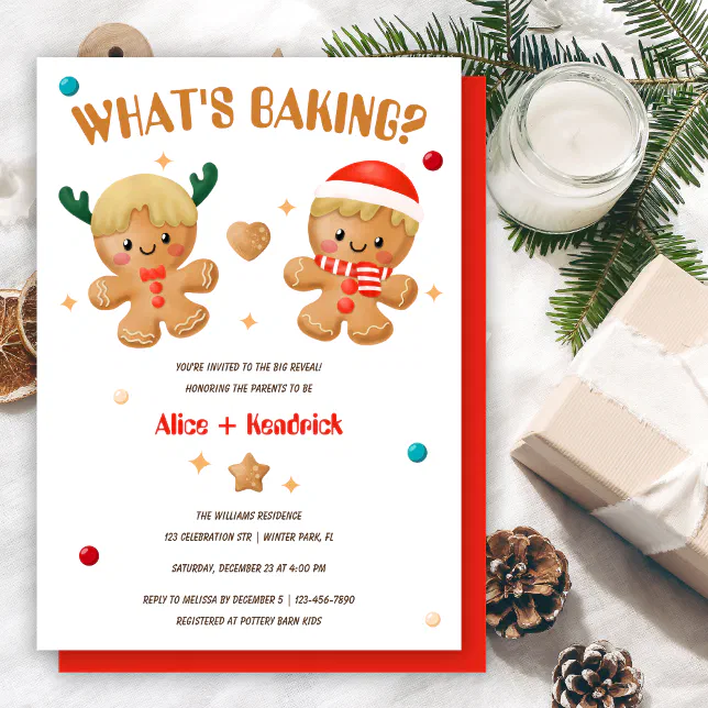 Gingerbread What's Baking Christmas Gender Reveal Invitation | Zazzle
