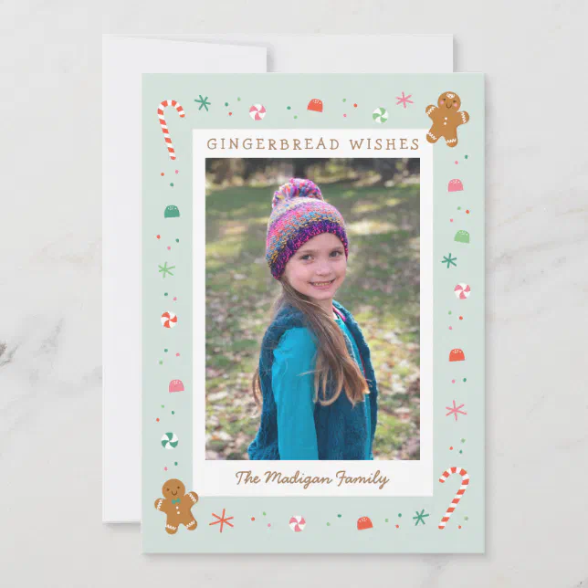 Gingerbread wishes holiday photo card | Zazzle