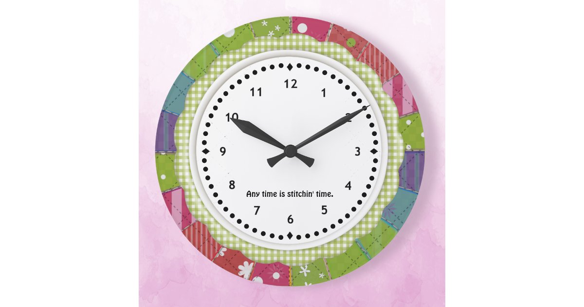 Gingham and Patchwork Quilter's Wall Clock | Zazzle