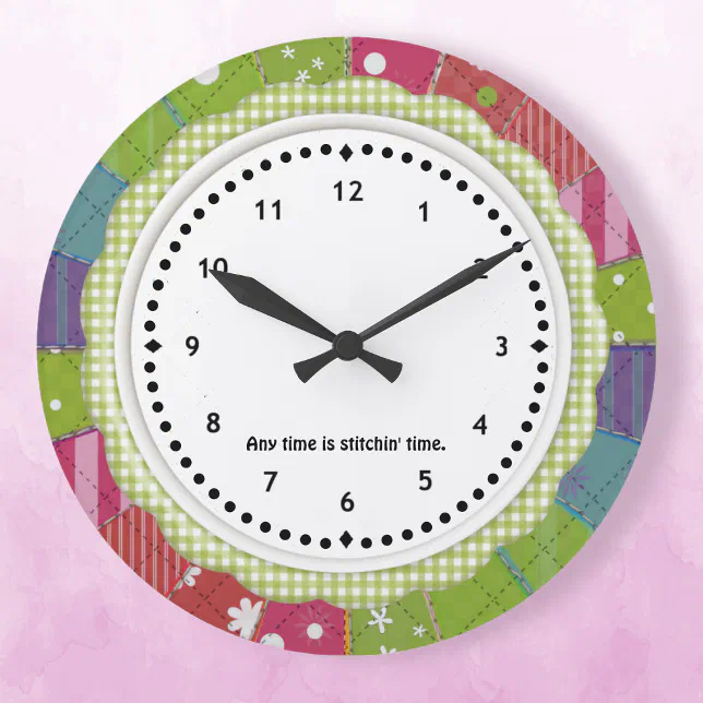 Gingham and Patchwork Quilter's Wall Clock | Zazzle
