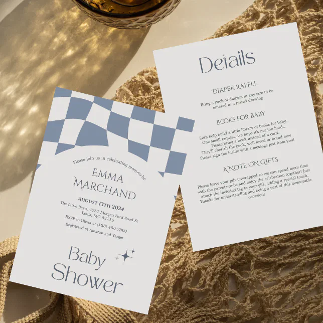 Gingham Blue Checkered | Plaid | Baby Shower Invitation | Zazzle