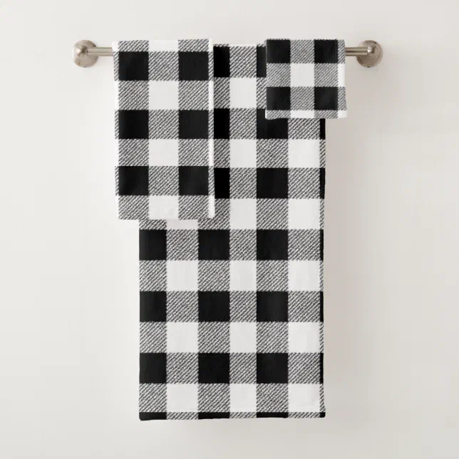 Gingham Check Black Bath Towel Set | Zazzle