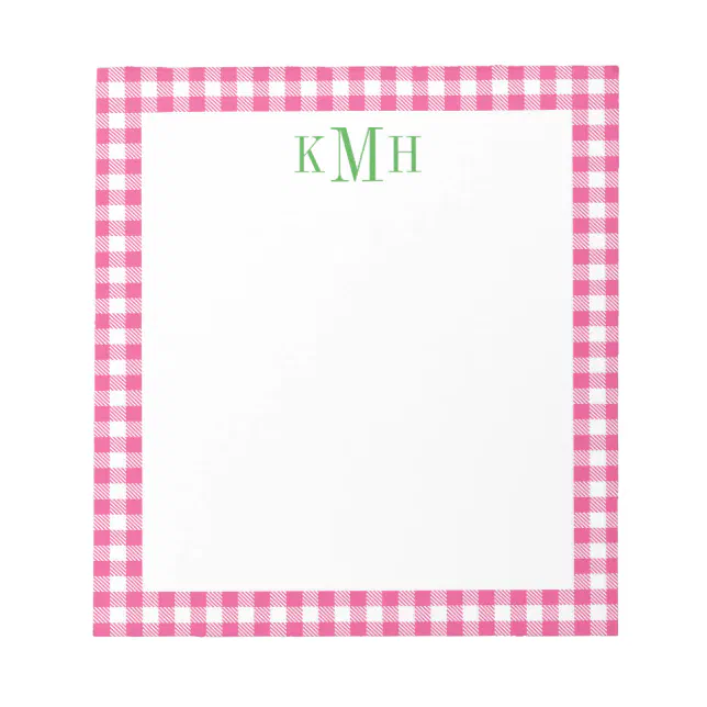 Gingham Check Border Bright Pink Notepad | Zazzle