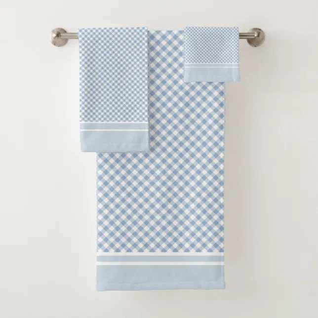 Gingham Check Light Blue White country Bath Towel Set | Zazzle