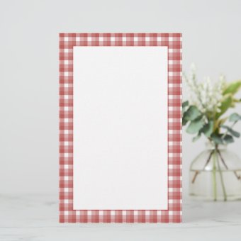 Gingham check pattern. Red and White. Stationery | Zazzle