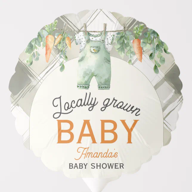 Gingham Clothesline Locally Grown Baby Shower Balloon | Zazzle