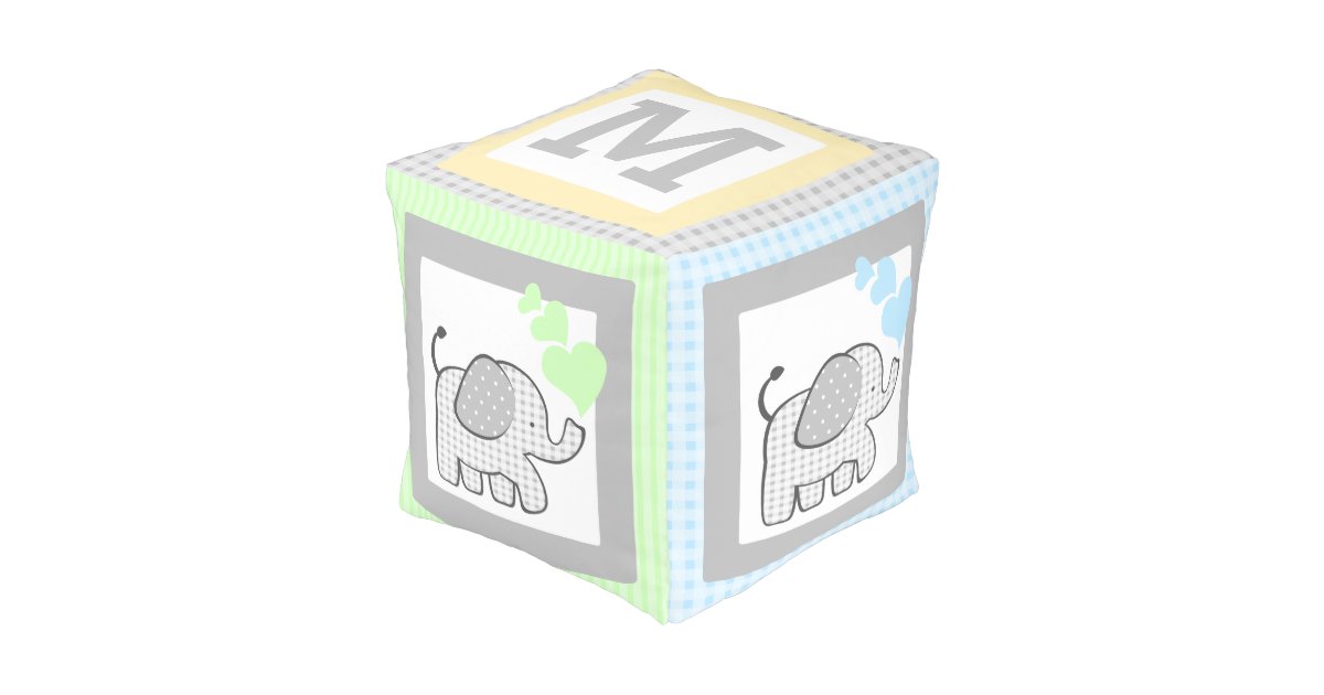 Gingham Elephant Baby Block Pouf | Zazzle